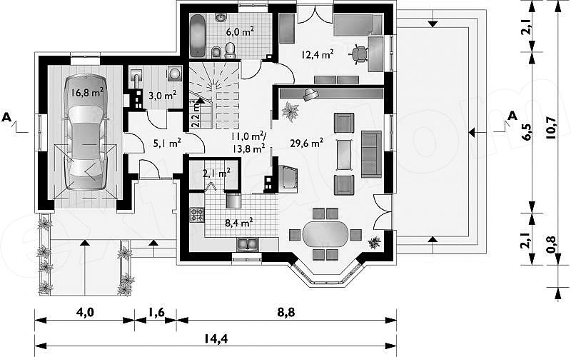 Projekt domu Jelonek Rex - murowana – beton komórkowy 152 m2 - koszt ...